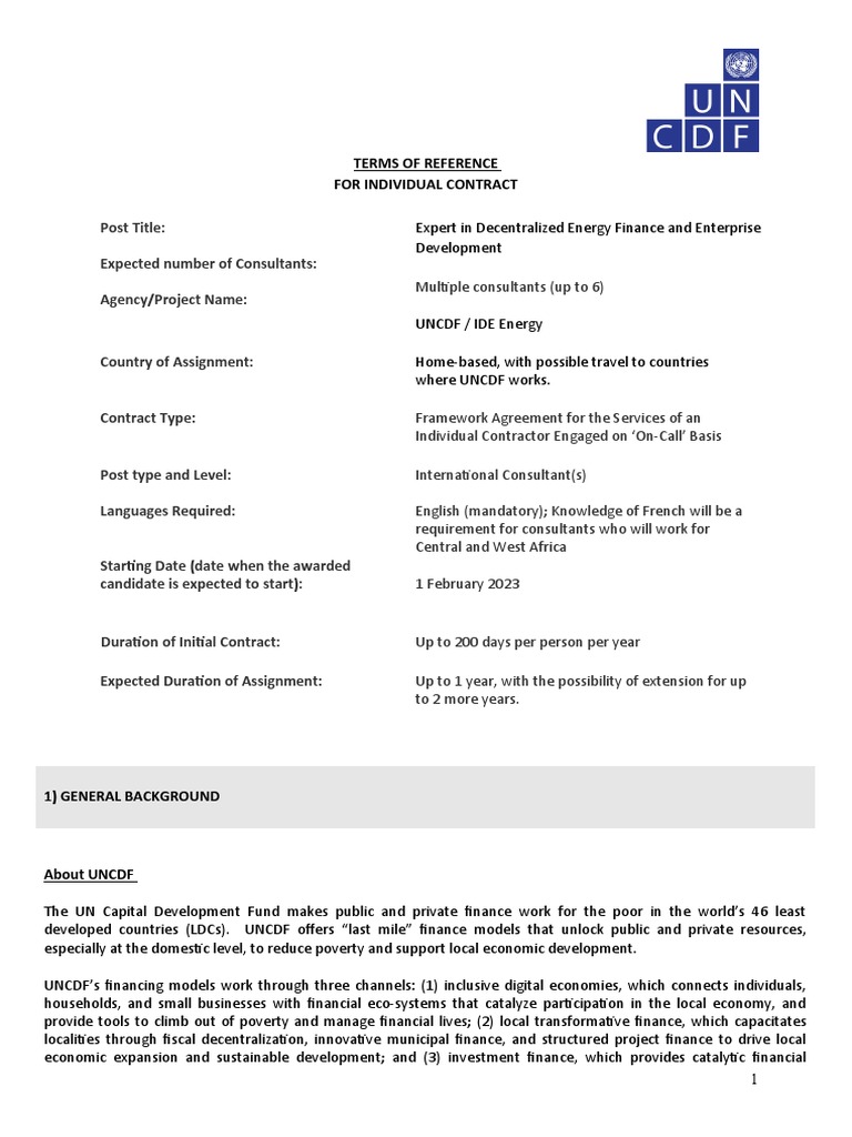 Terms of Reference - LTA Clean Energy Expert | PDF | Development Aid ...
