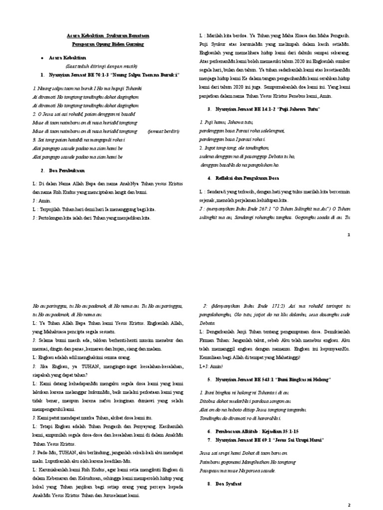 Acara Kebaktian Syukuran Bonataon | PDF