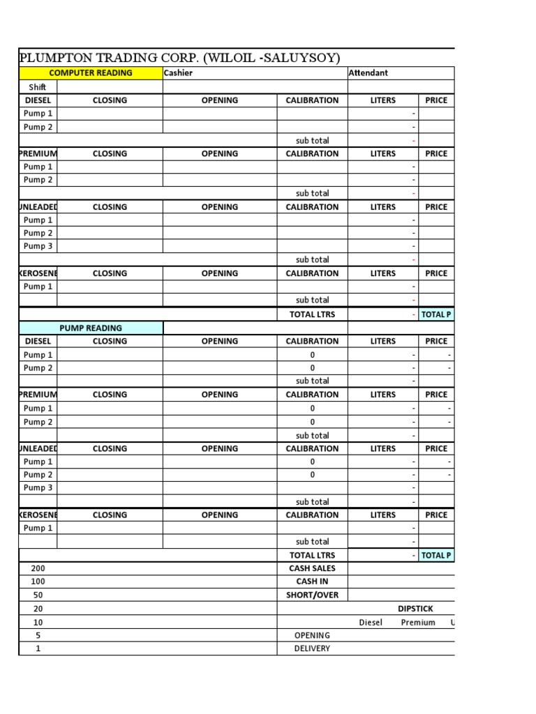 Gasoline Daily Sales Record Form | PDF | Gasoline | Chemical Process ...