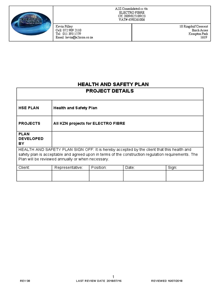 Health & Safety Plan | PDF | Occupational Safety And Health | Risk ...