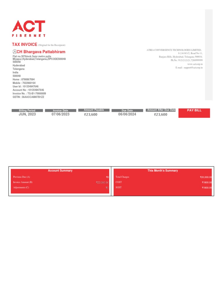 Tax Invoice for Atria Convergence | PDF | Invoice | Taxes