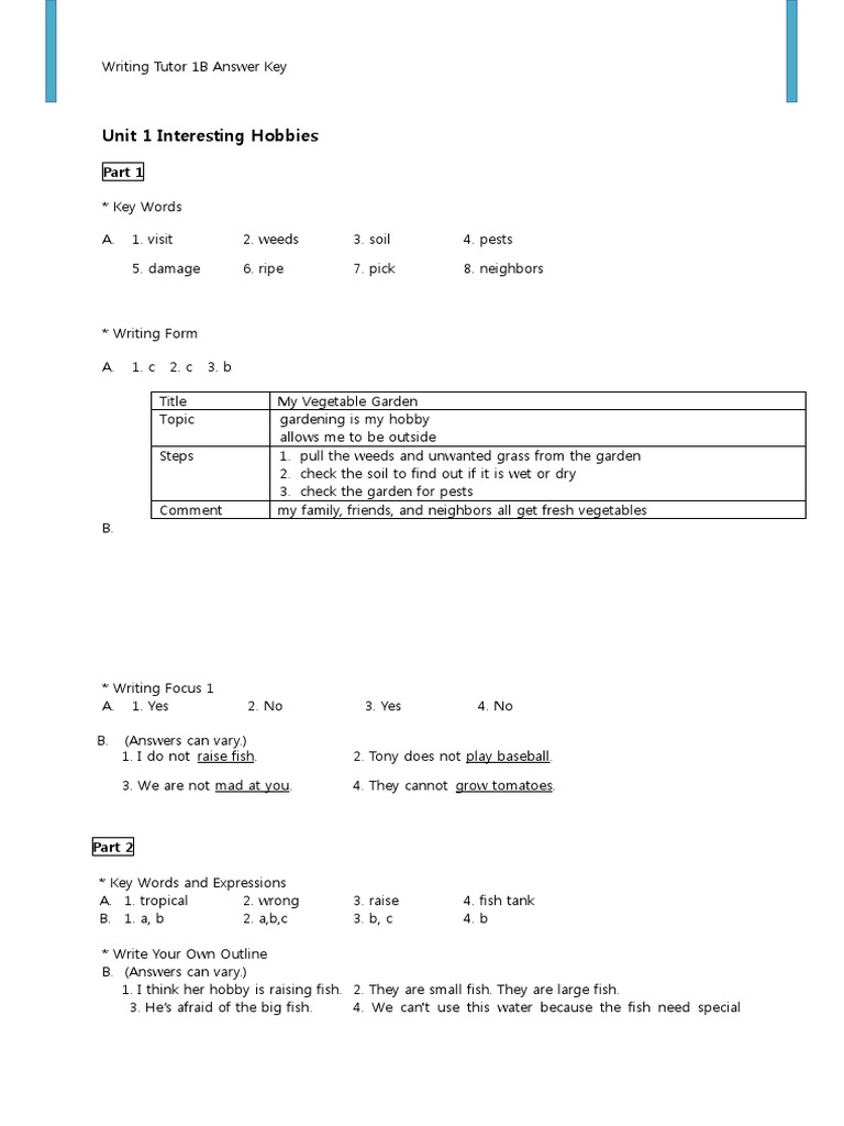 Writing Tutor 1B (Answer Key) | PDF