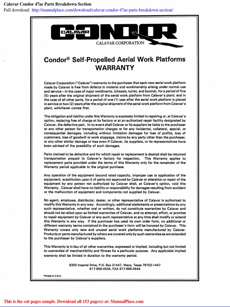 Calavar Condor 47ae Parts Breakdown Section | PDF