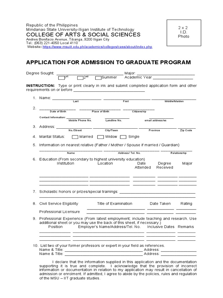 CASS FORM - Application-for-Admission-form2015 | PDF