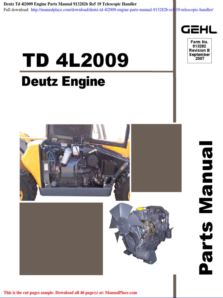Deutz Td 4l2009 Engine Parts Manual 913282b Rs5 19 Telescopic Handler