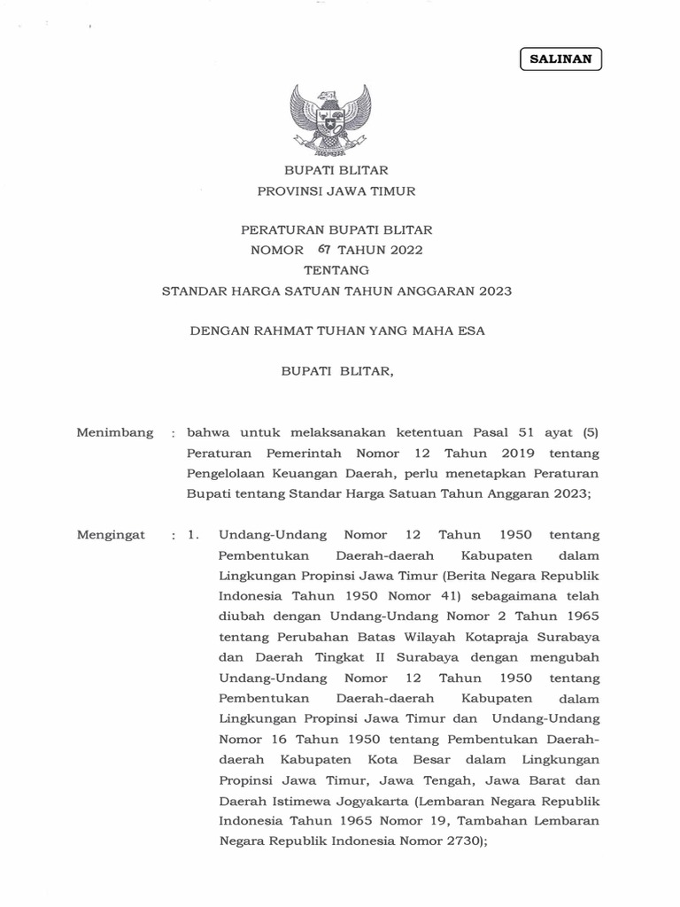 Perbup - No - 67 - TH - 2022 SHB 2023 | PDF