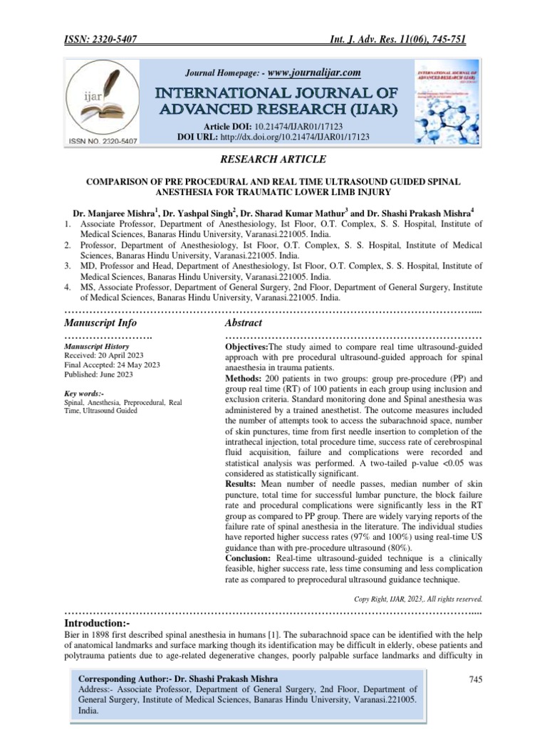 Comparison of Pre Procedural and Real Time Ultrasound Guided Spinal ...