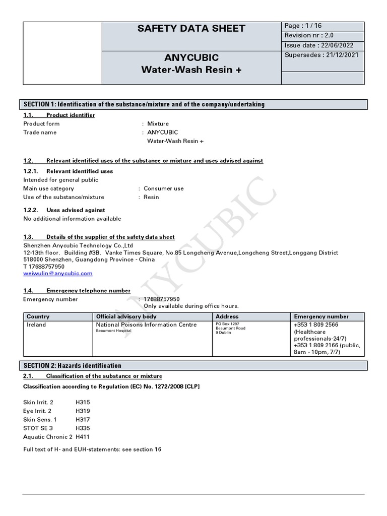 En Sds Water-Wash Resin Sds Sgs Ghs Annexii CLP 2022622 Sgs-Shenzhen-14 ...