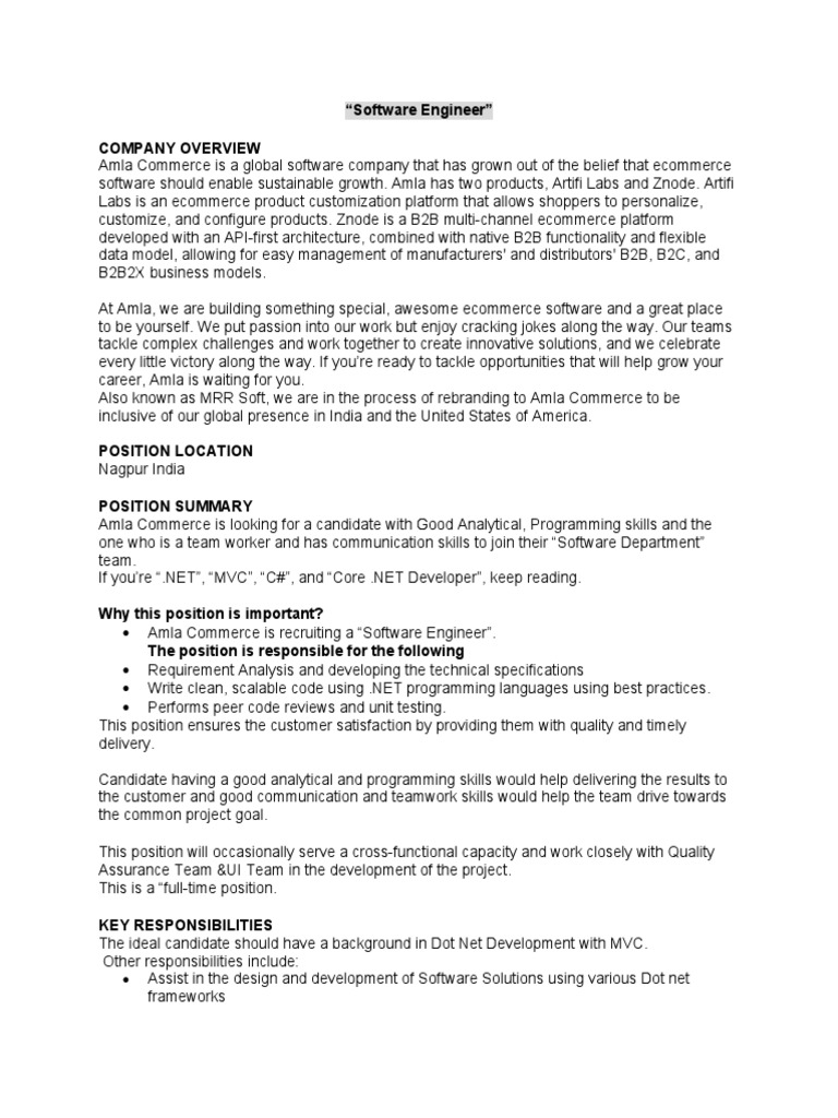 Amla Commerce-JD- NET Developer | PDF | Usability | Computer Programming