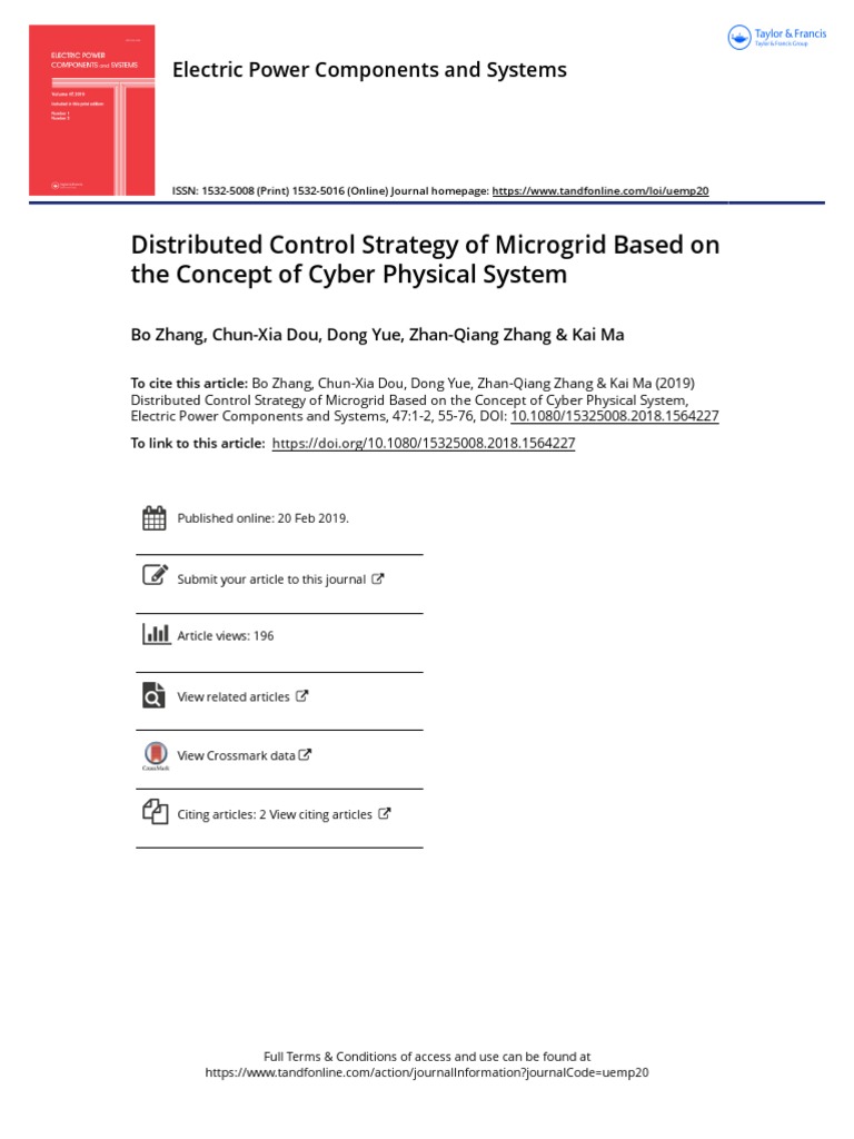 Distributed Control Strategy of Microgrid Based on the Concept of Cyber Physical System | PDF ...