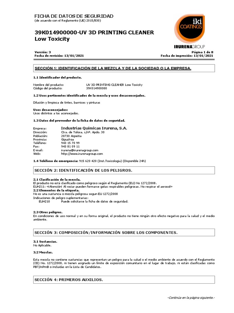 SDS Limpiador UV | PDF | Química | Ciencias fisicas