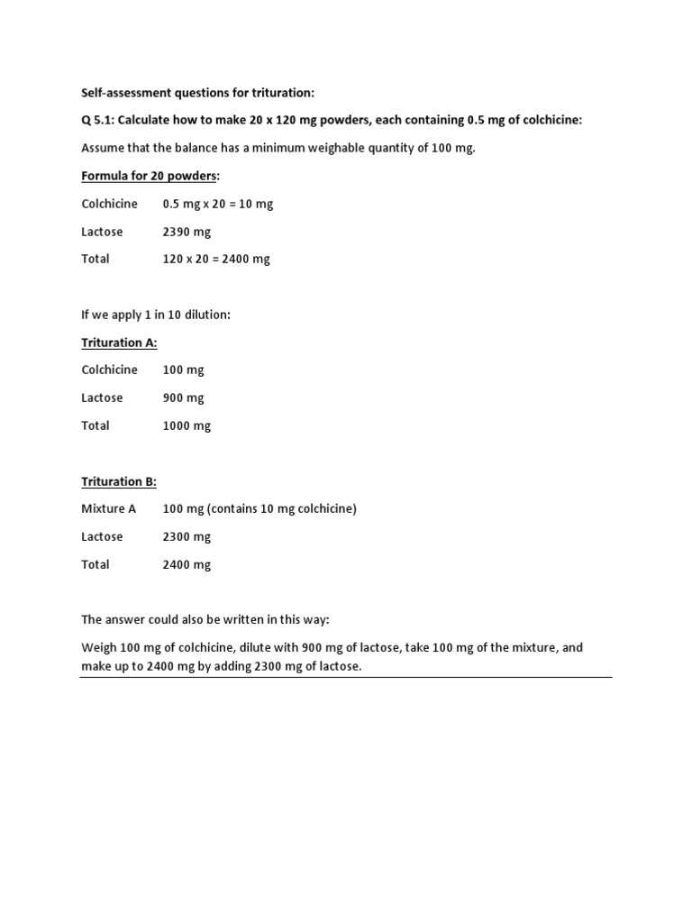 Trituration Calculations in Pharmacy | PDF