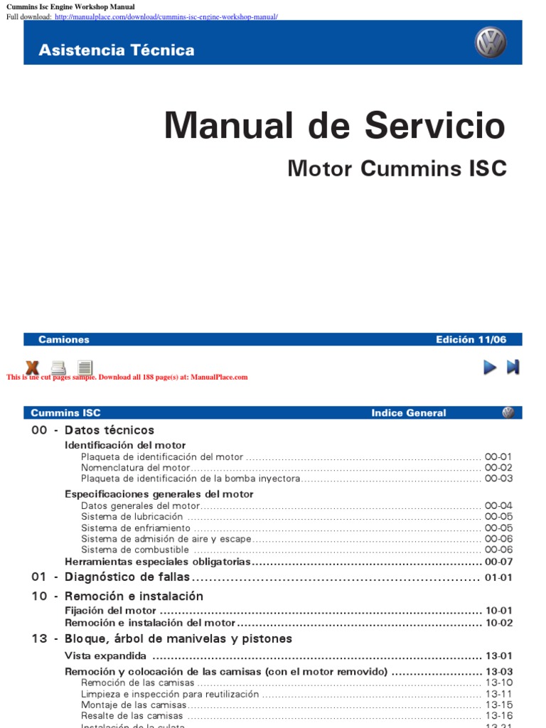 Cummins Isc Engine Workshop Manual | PDF | Inyección de combustible | Bomba