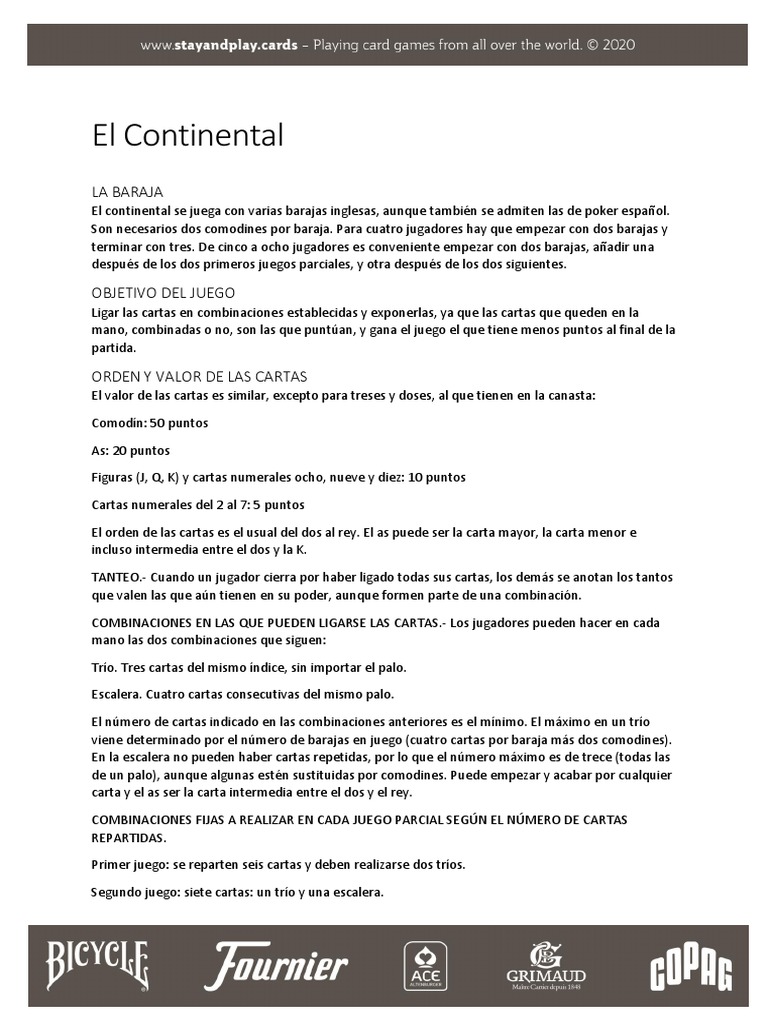 Continental Game Rules | PDF | Jugando a las cartas | Juego de azar