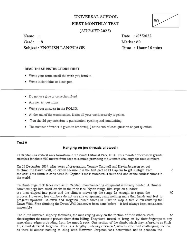 English Stage 7 Sample Paper 1 Insert - tcm143-595359 | PDF