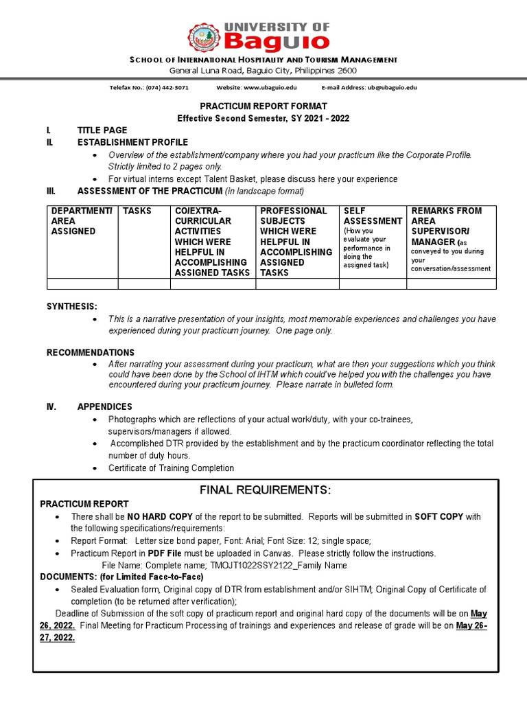 Practicum Report Format 22SY2122 | PDF