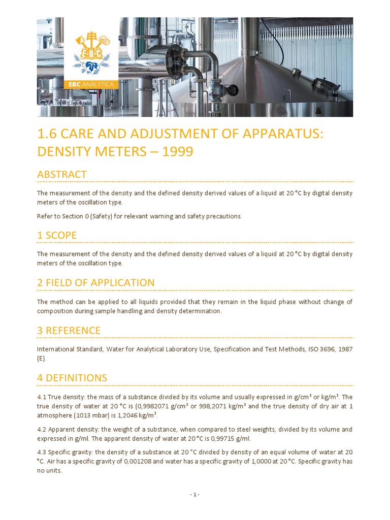 1.6 Care and Adjustment of Apparatus - Density Meters | PDF | Density ...