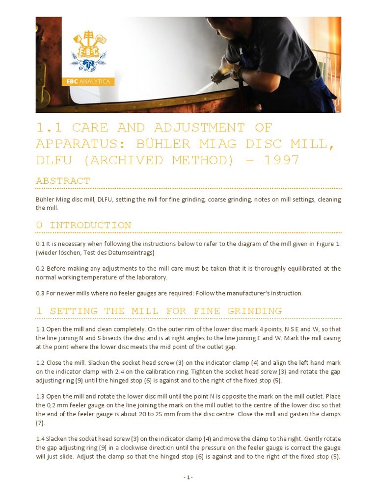 1.1 Care and Adjustment of Apparatus_ Buhler Miag Disc Mill, DLFU | PDF ...