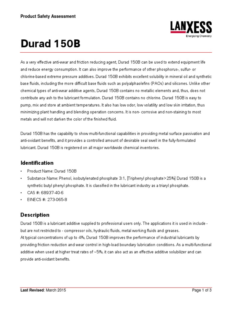Durad 150B | PDF | Lubricant | Water
