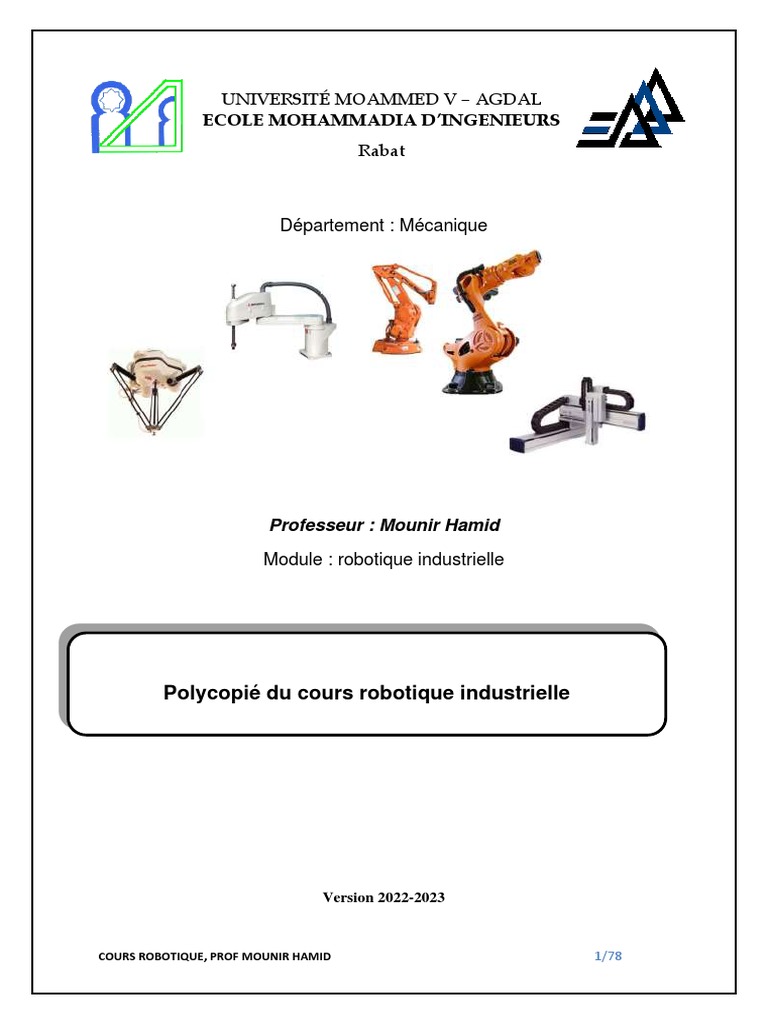Cours de Robotique Industrielle | PDF | Accélération | Rotation
