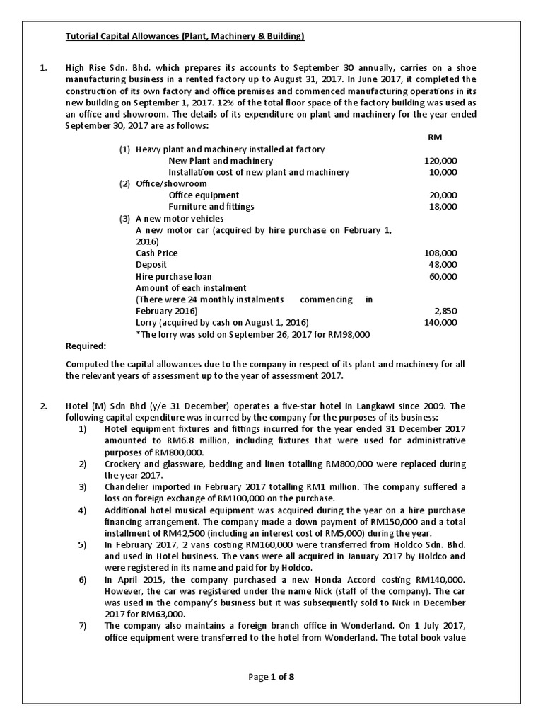 Capital Allowances Calculation Guide | PDF | Expense | Cost