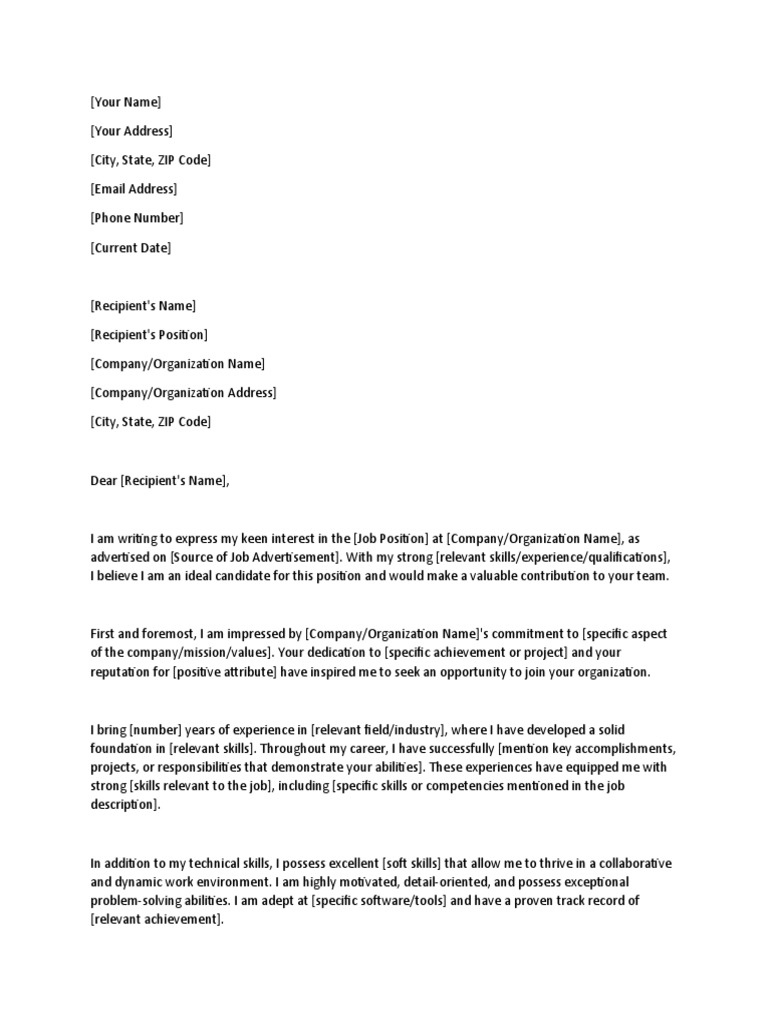Sample Cover Letter | PDF | Résumé | Cognitive Science
