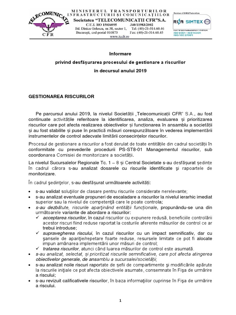 Gestionarea Riscurilor | PDF