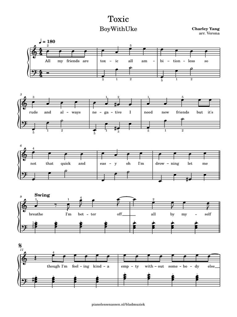 Toxic - BoyWithUke Beginner Piano | PDF