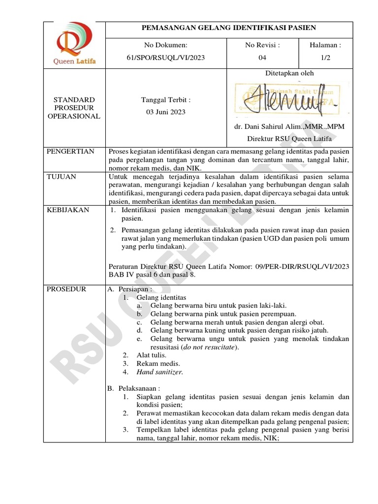 SKP 1 - Ep C Spo Pemasangan Gelang Identifikasi Pasien | PDF | Pengembangan Diri | Kesehatan ...