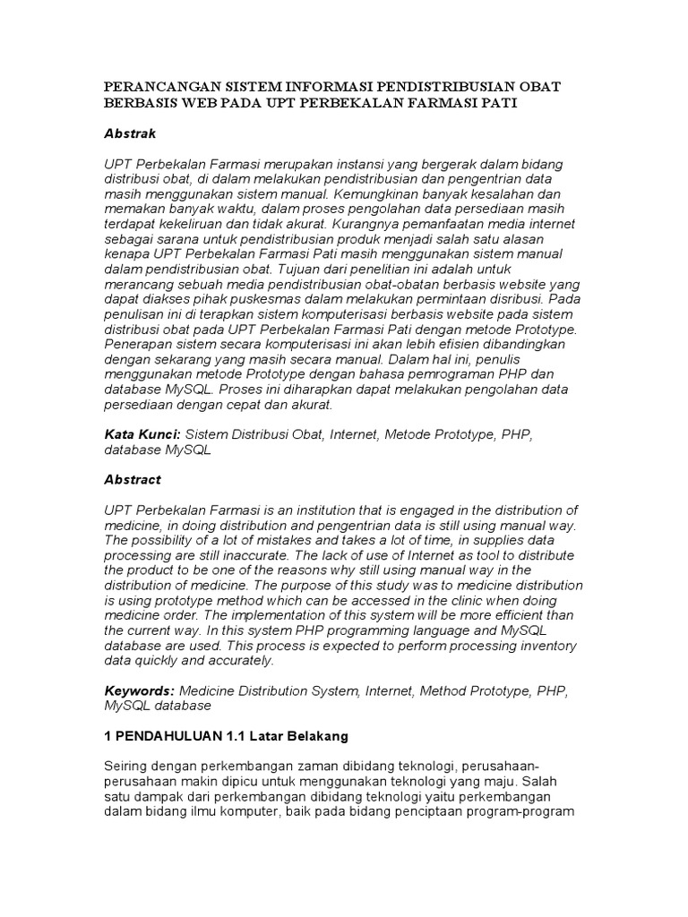 Perancangan Sistem Informasi Pendistribusian Obat Berbasis Web Pada Upt Perbekalan Farmasi Pati ...