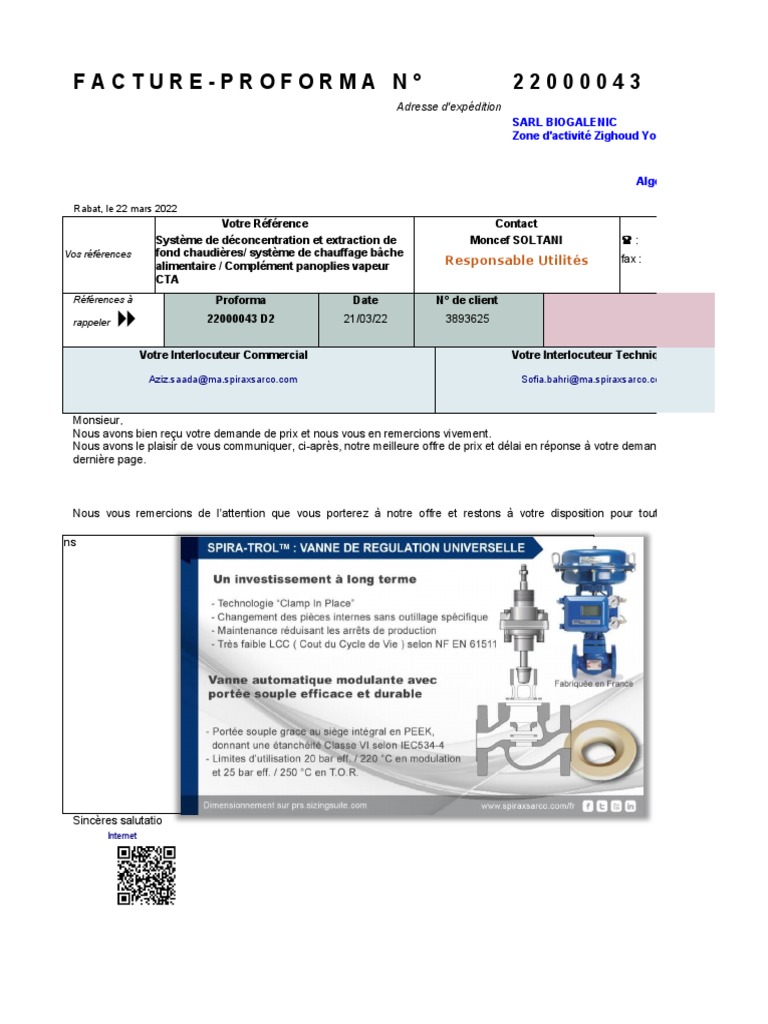Offre Proforma SARL Biogalenic | PDF