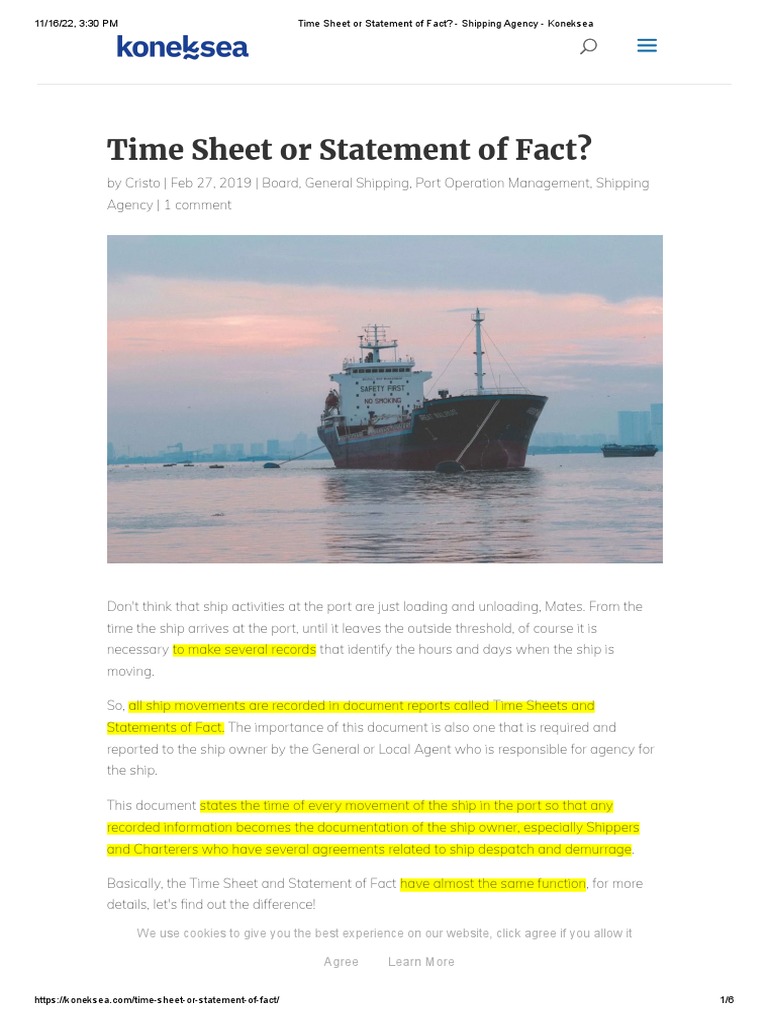 1time Sheet or 1statement of Fact - Shipping Agency - Koneksea | PDF ...