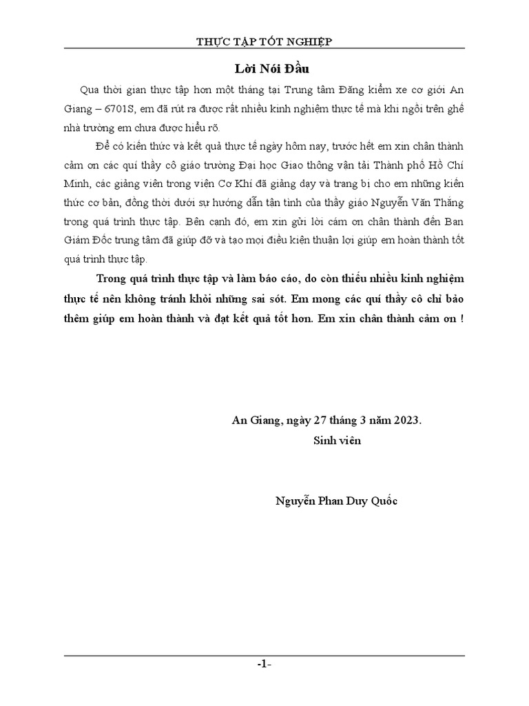 (123doc) Bao Cao Thuc Tap Tot Nghiep Tai Trung Tam Dang Kiem Xe Co Gioi Thua Thien Hue | PDF