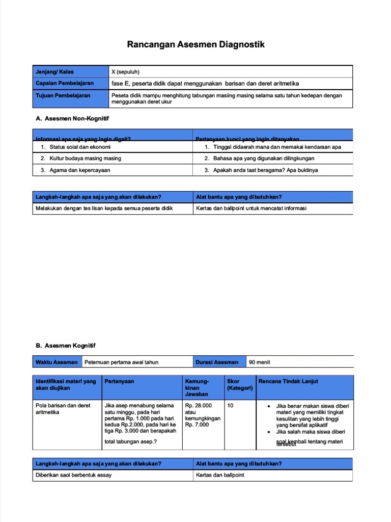Contoh Rancangan Asesmen Diagnostik | PDF