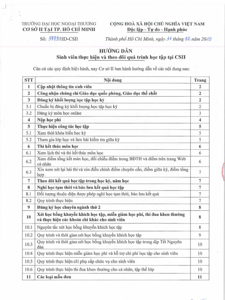 3779.31.12.2020 Hướng Dẫn Sinh Viên Thực Hiện Và Theo Dõi Quá Trình Học Tập Tại CSII | PDF