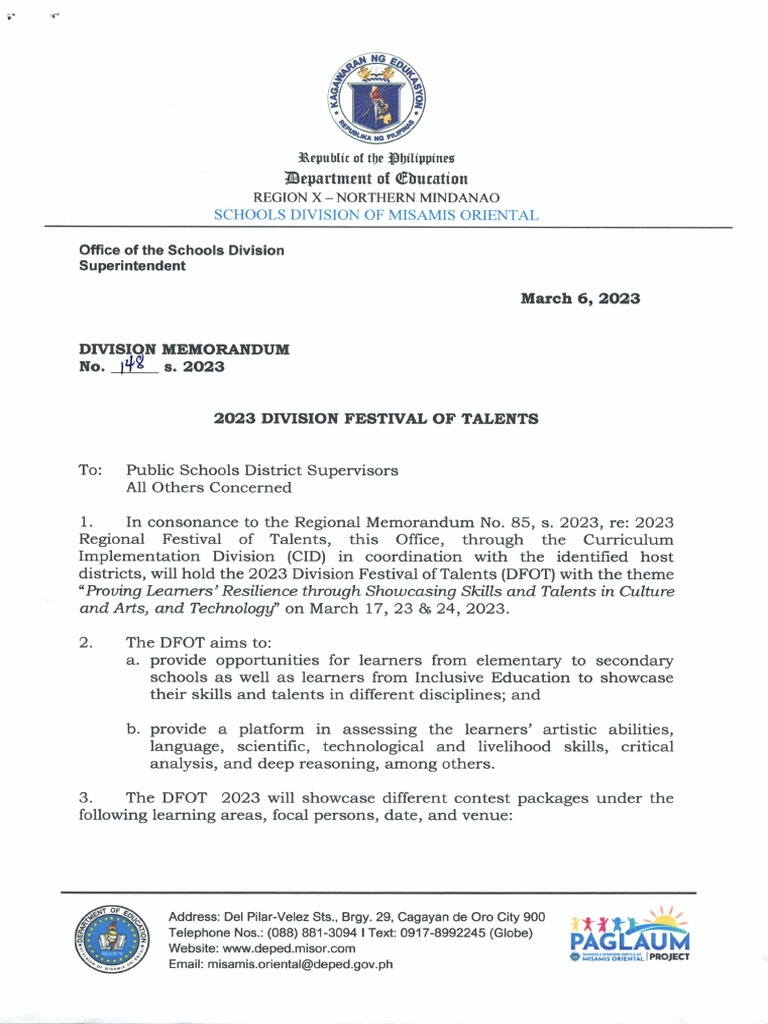 DM 148 S 2023 2023 Division Festival of Talents | PDF