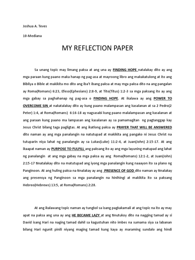 Reflection Paper Teves | PDF