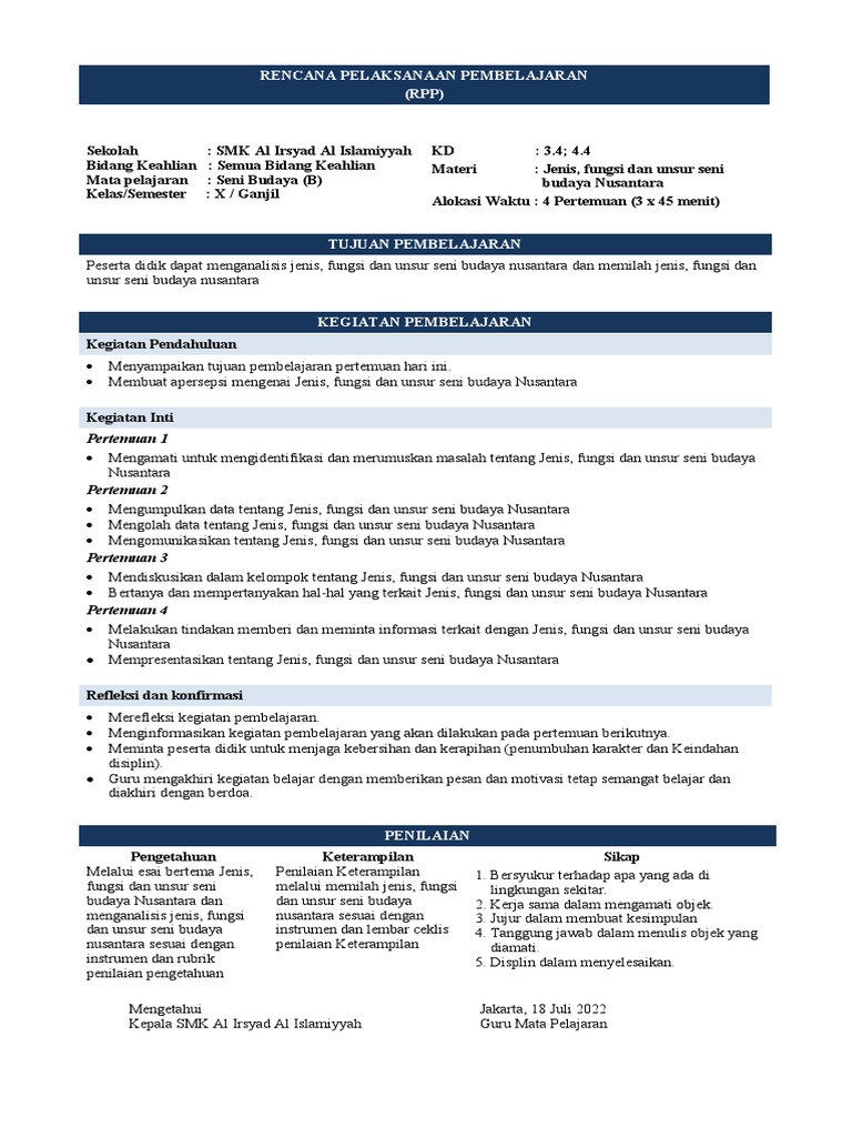 RPP Seni Budaya Nusantara Kelas X | PDF | Ilmu Sosial