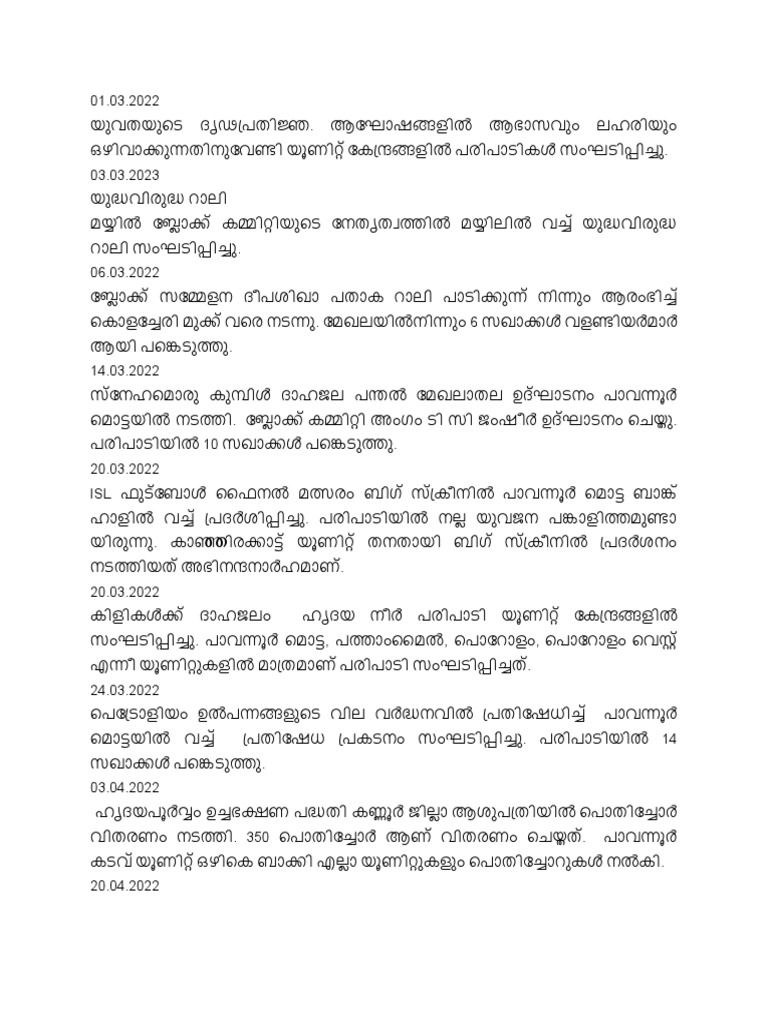 2023 Unit Sammelanam Pravarthana Report Format | PDF