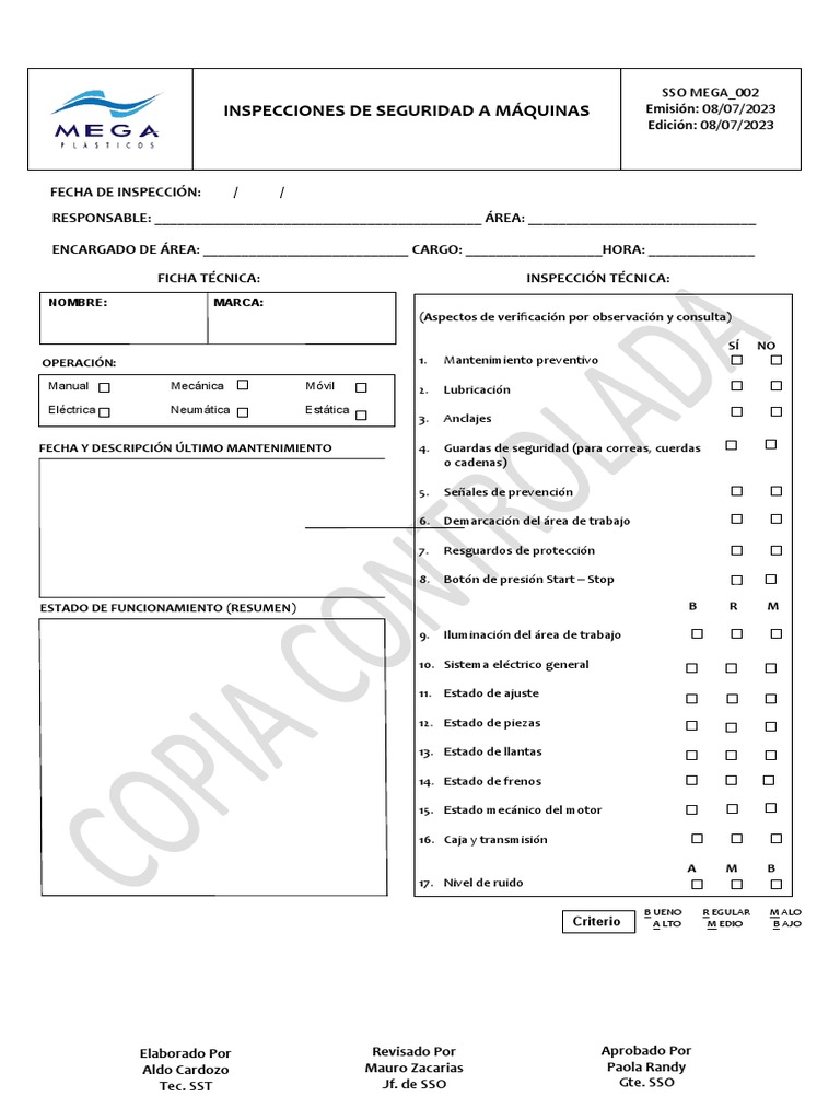 Formatos de Inspecciones de Seguridad A Maquinas Equipos y Herramientas | PDF