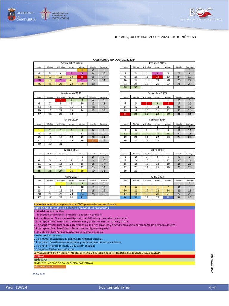 Calendario Escolar 2023-24 | PDF | Educación primaria