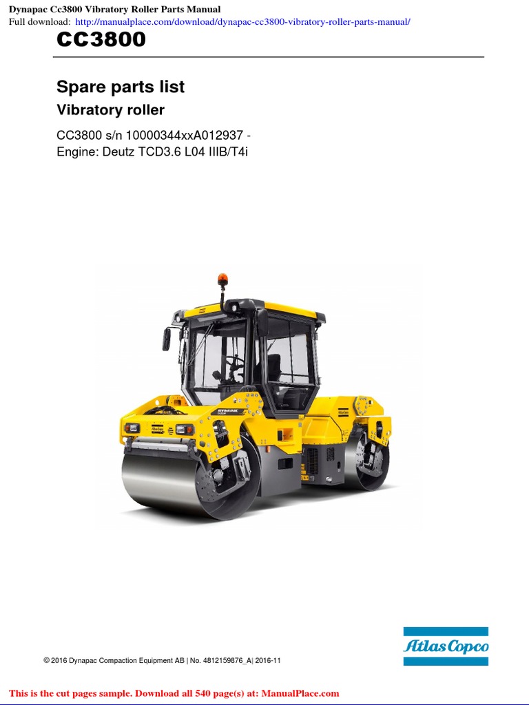 Dynapac Cc3800 Vibratory Roller Parts Manual | PDF | Manufactured Goods ...