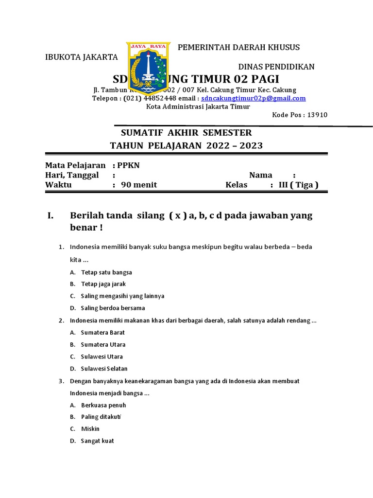 Sumatif Akhir Semester Kelas 3 | PDF