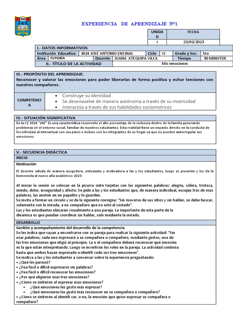 Modelo de Sesión de Aprendizaje | PDF