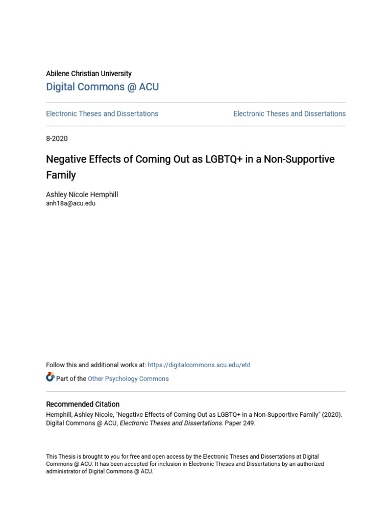 Negative Effects of Coming Out As LGBTQ+ in A Non-Supportive Fami | PDF