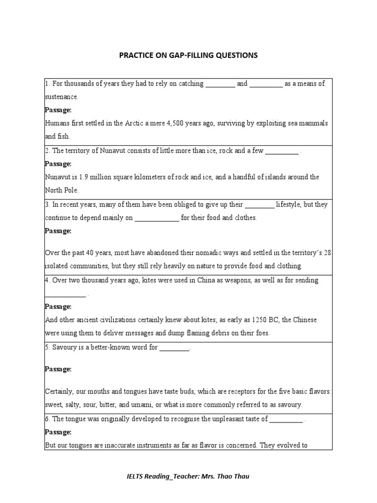 Gap Filling Practice | PDF | Taste | Umami