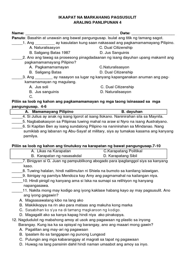 PT_ARALING PANLIPUNAN 4 - Q4 | PDF