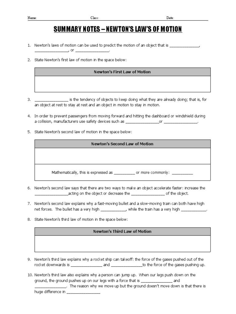 Newton's Laws SUMMARY NOTES WORD | PDF