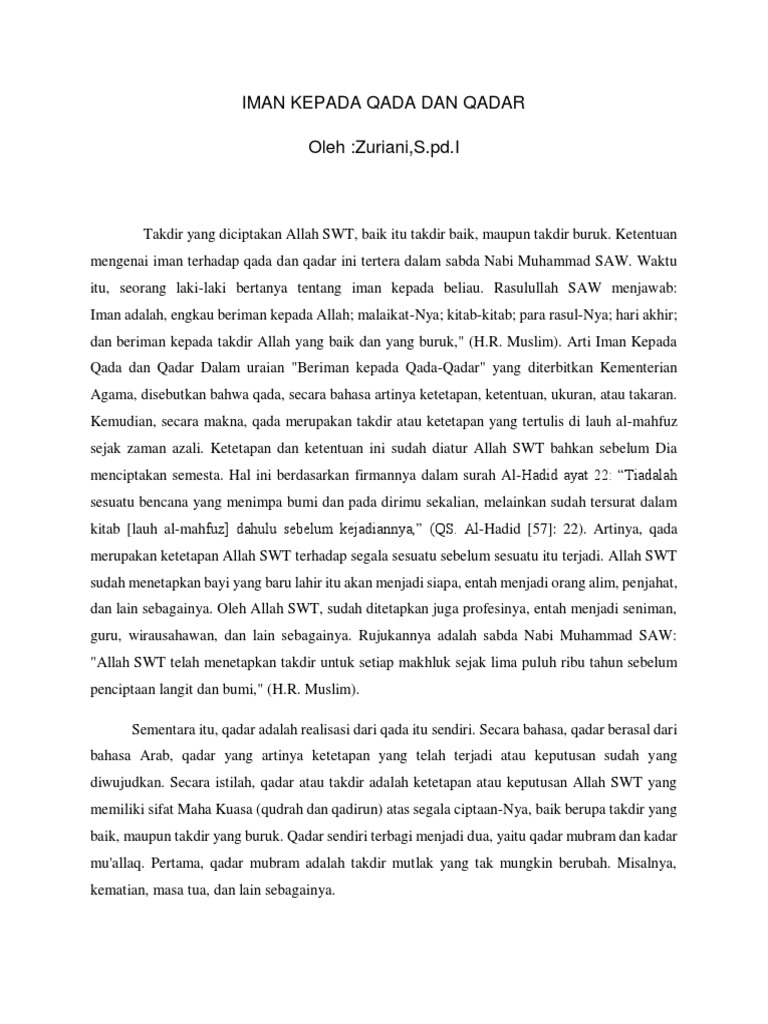 Iman Kpada Qoda Dan Qadar | PDF