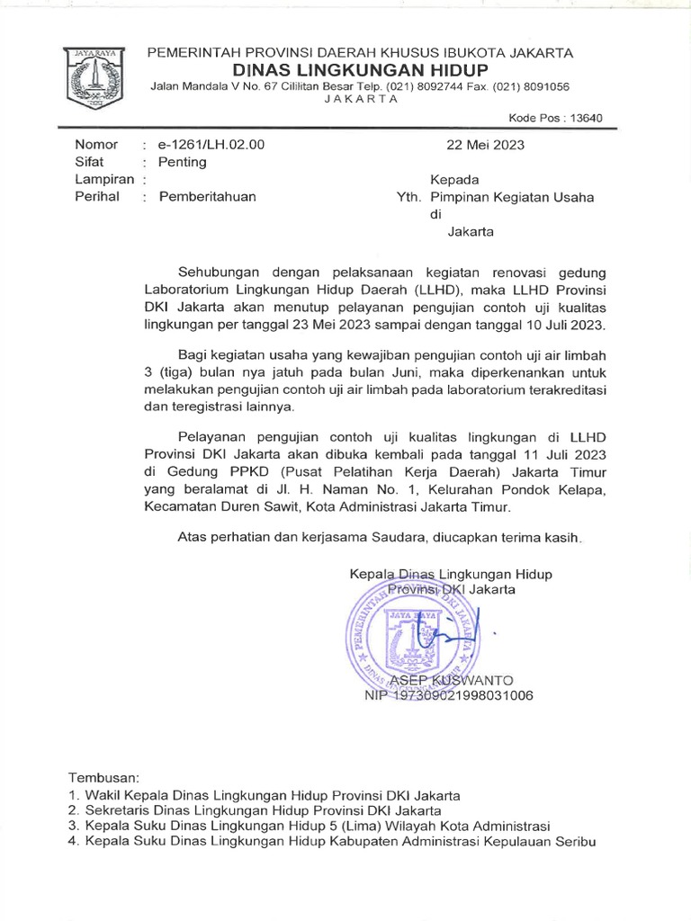 Surat Pemberitahuan LLHD | PDF